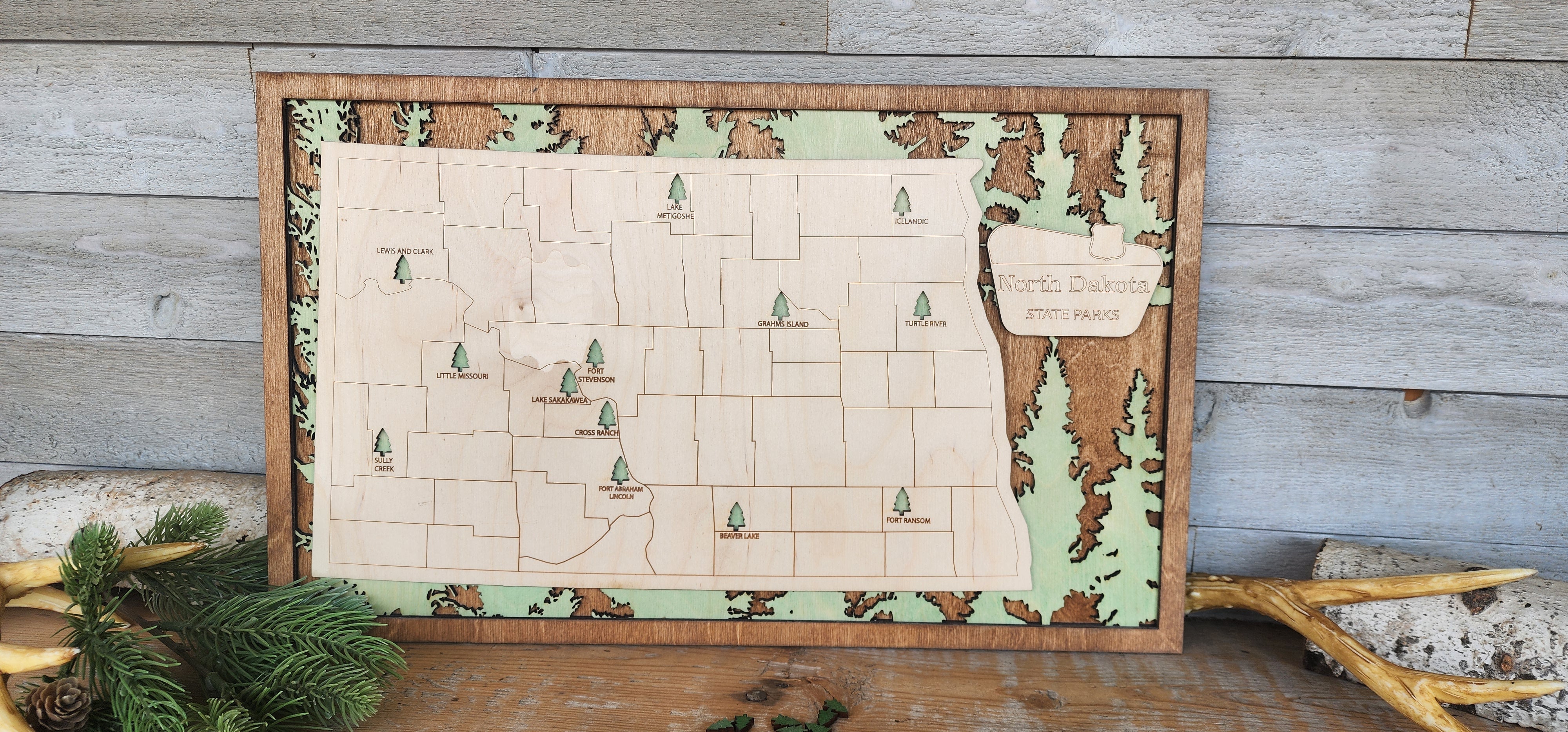 North Dakota a State Park Travel Map, ND State Park Tracker Map, Trave ...